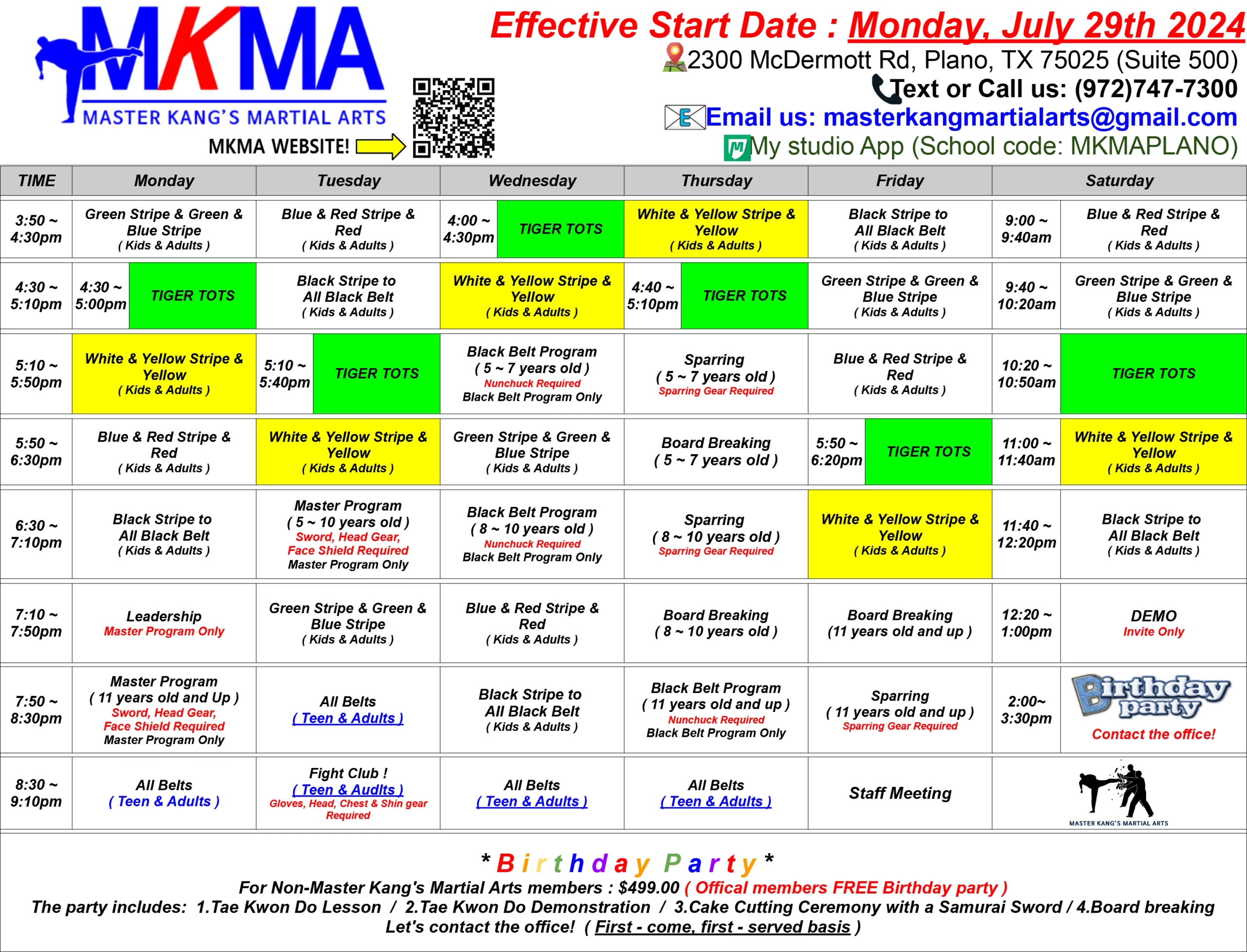 Plano TX Martial Arts Class Schedule | Master Kang's Plano TX Martial Arts Class Schedule | Master Kang's