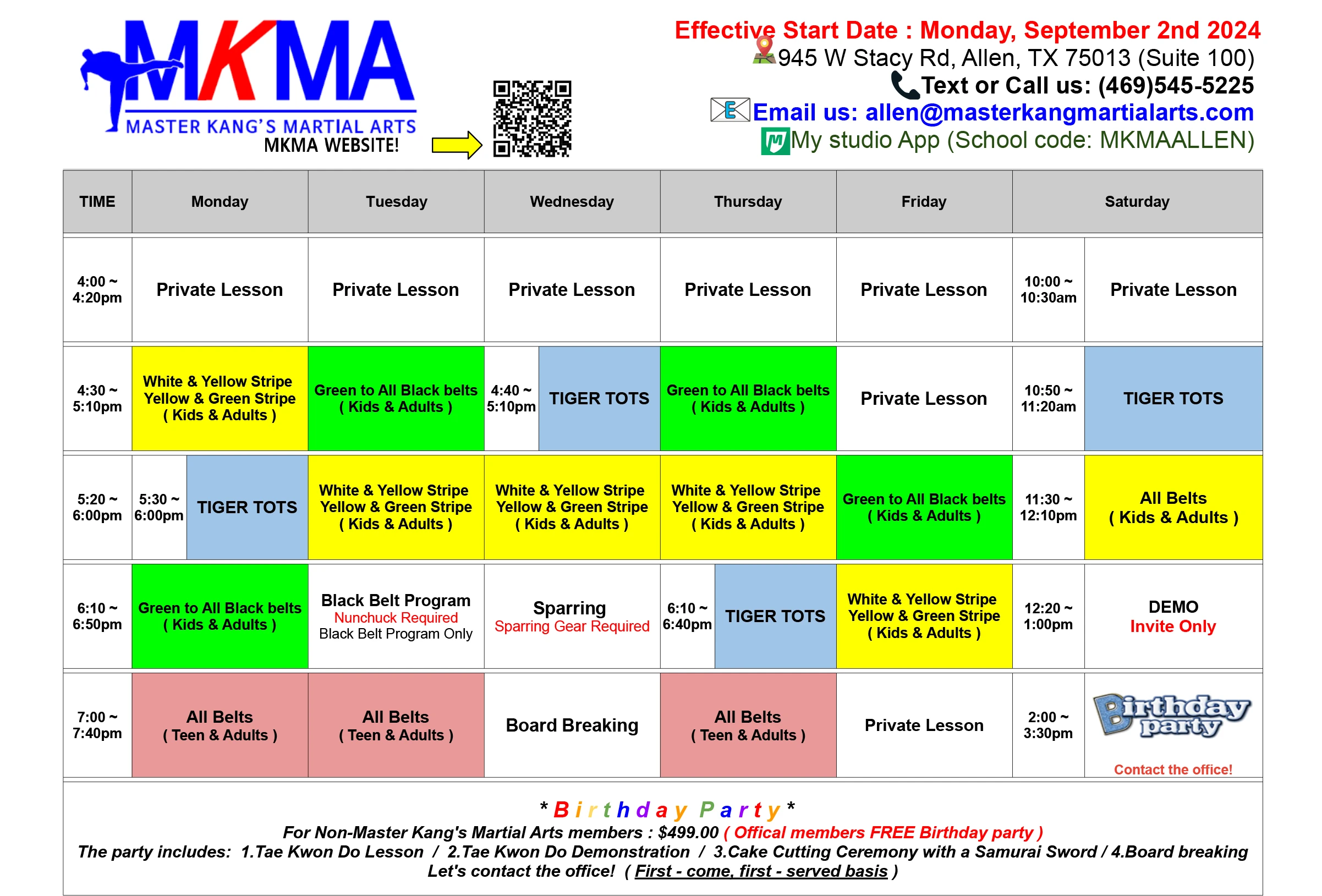 Plano TX Martial Arts Class Schedule | Master Kang's Plano TX Martial Arts Class Schedule | Master Kang's
